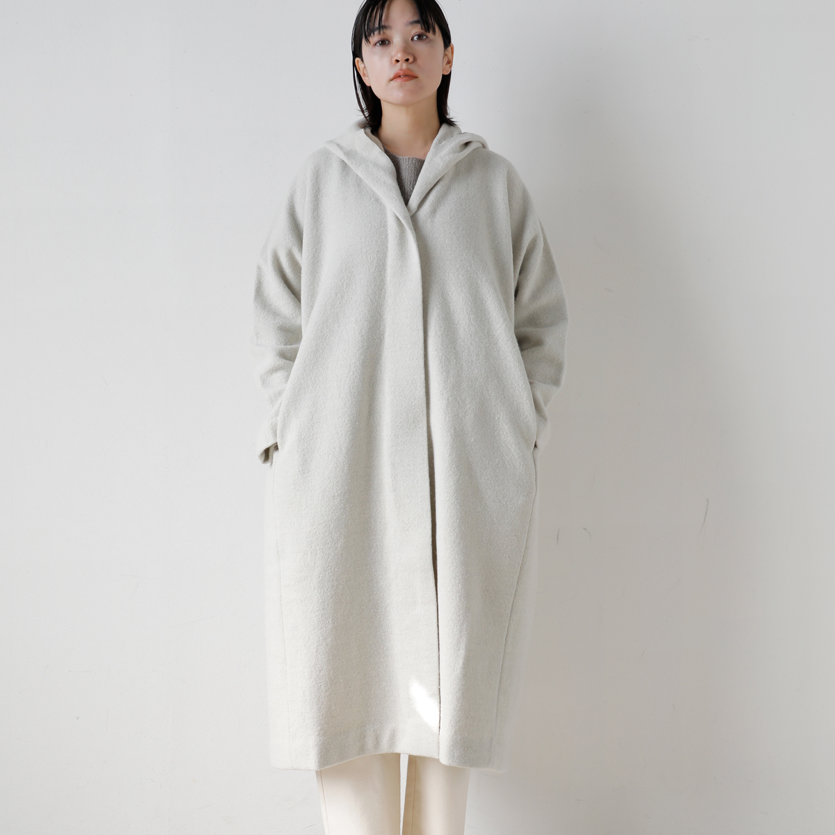 evam eva エヴァムエヴァ プレスウール フード コート e233k095-mn | iroma..aranciato