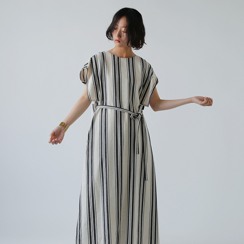 WONDER FULL LIFE ワンダーフルライフ コットン リネン ネイティブストライプ エプロン ドレス “APRON DRESS ...